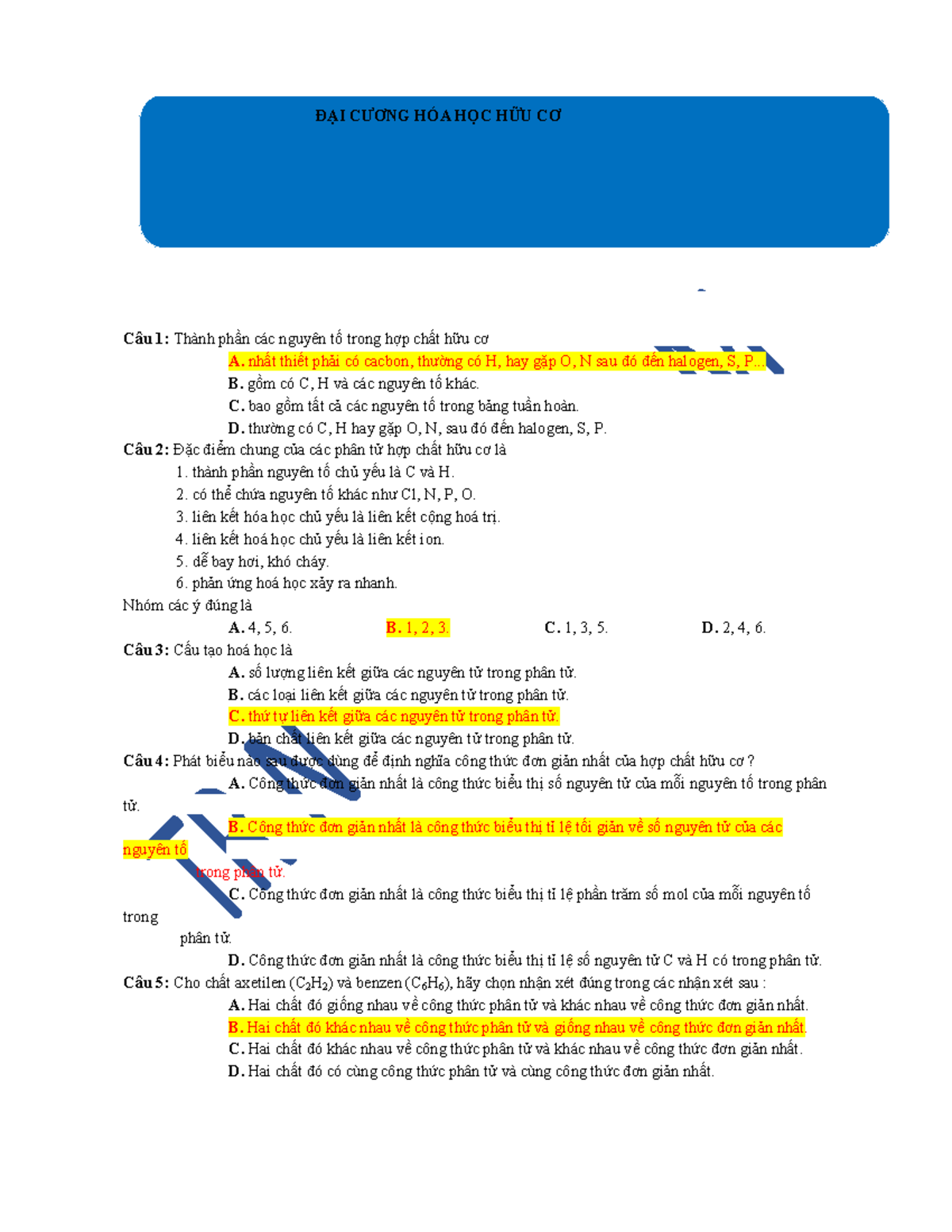 Cau hoi trac nghiem co dap an hoa hoc lop 11 dai cuong hoa hoc huu co - facebook/trinhxuan.dam ...