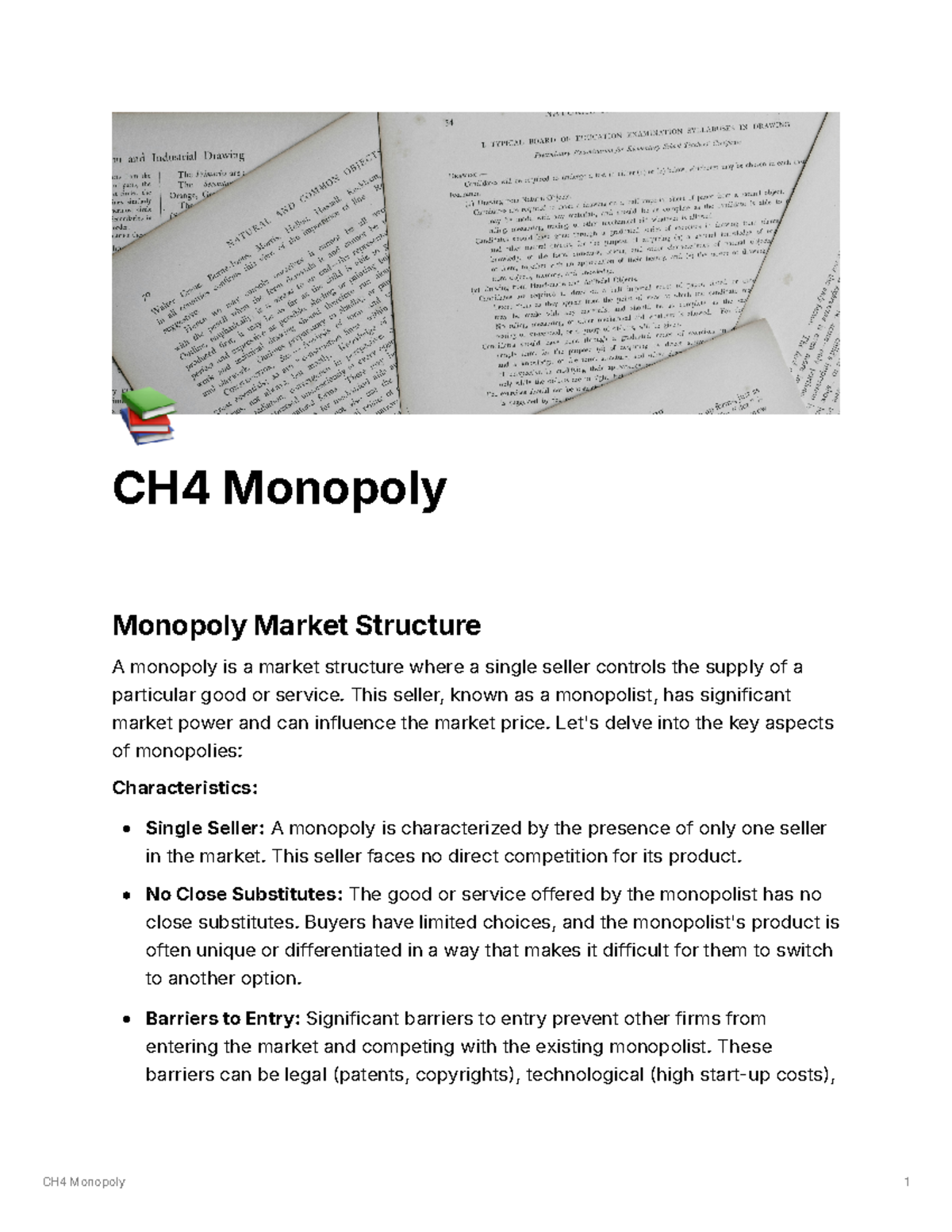CH4 Monopoly - Monopolistic Competion - CH4 Monopoly 1 📚 CH4 Monopoly ...