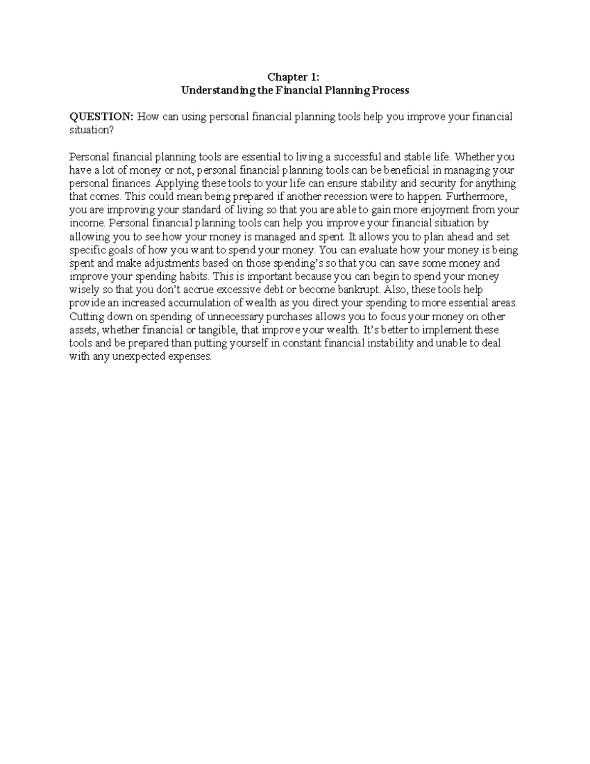 Chapter 1 Summary - Understanding the Financial Planning Process ...