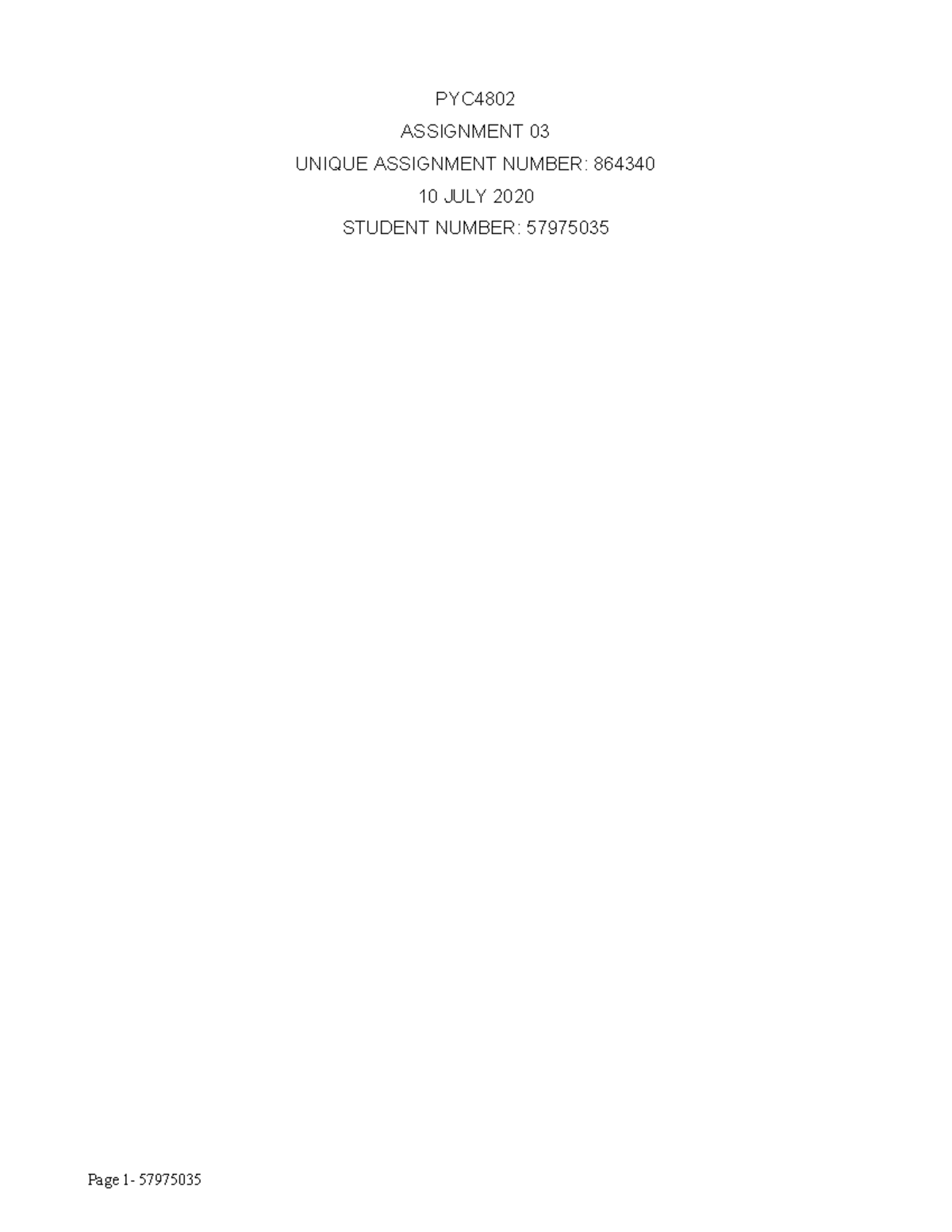 PYC4802 Assignment - Page of contents - PYC - ASSIGNMENT UNIQUE ASSIGNMENT NUMBER: - 10 JULY ...
