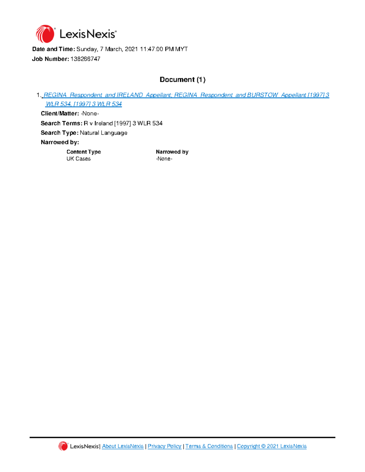 Regina Respondent and Ireland Appellant Regina Res - | About LexisNexis ...