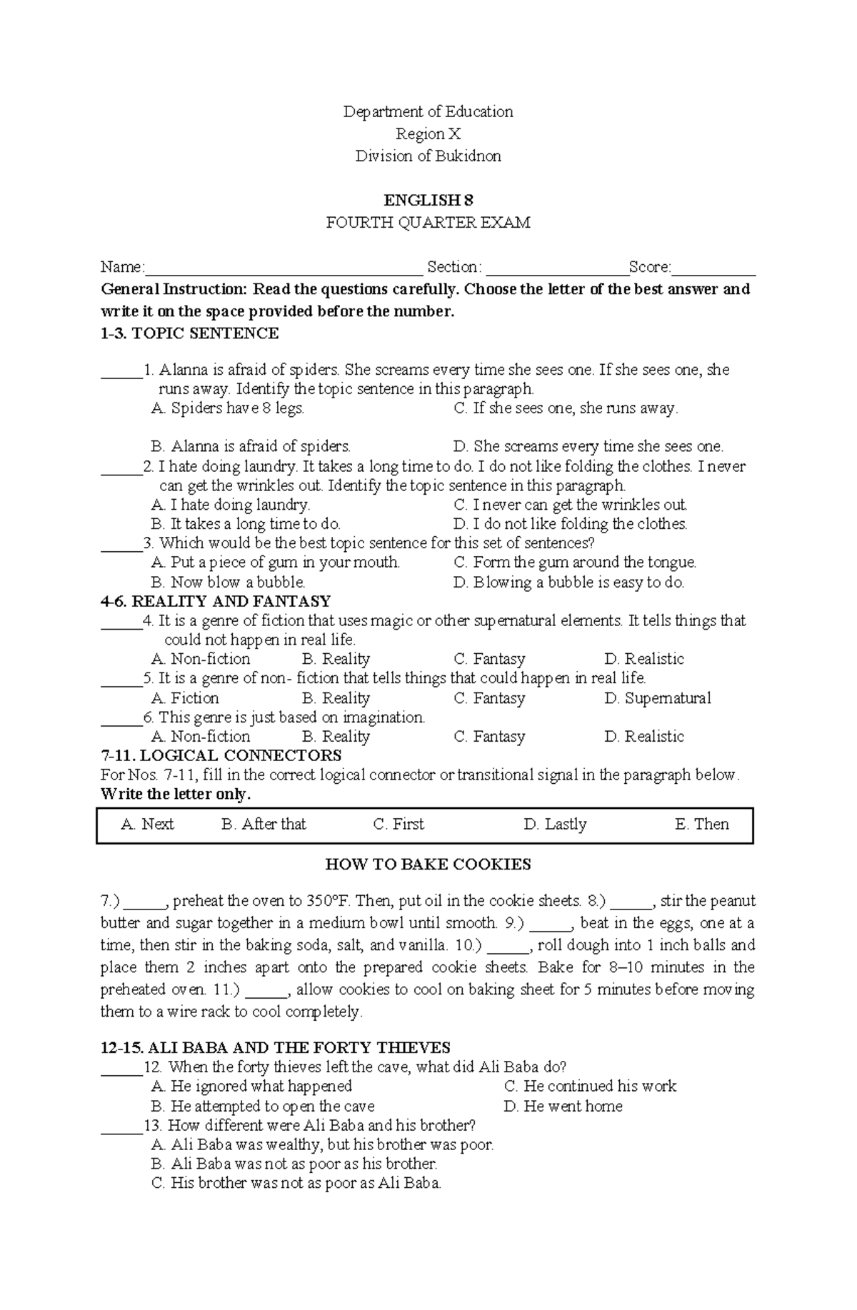 Unified 4TH ENG 8Exam for Fourth Grading in English 8 - Department of ...