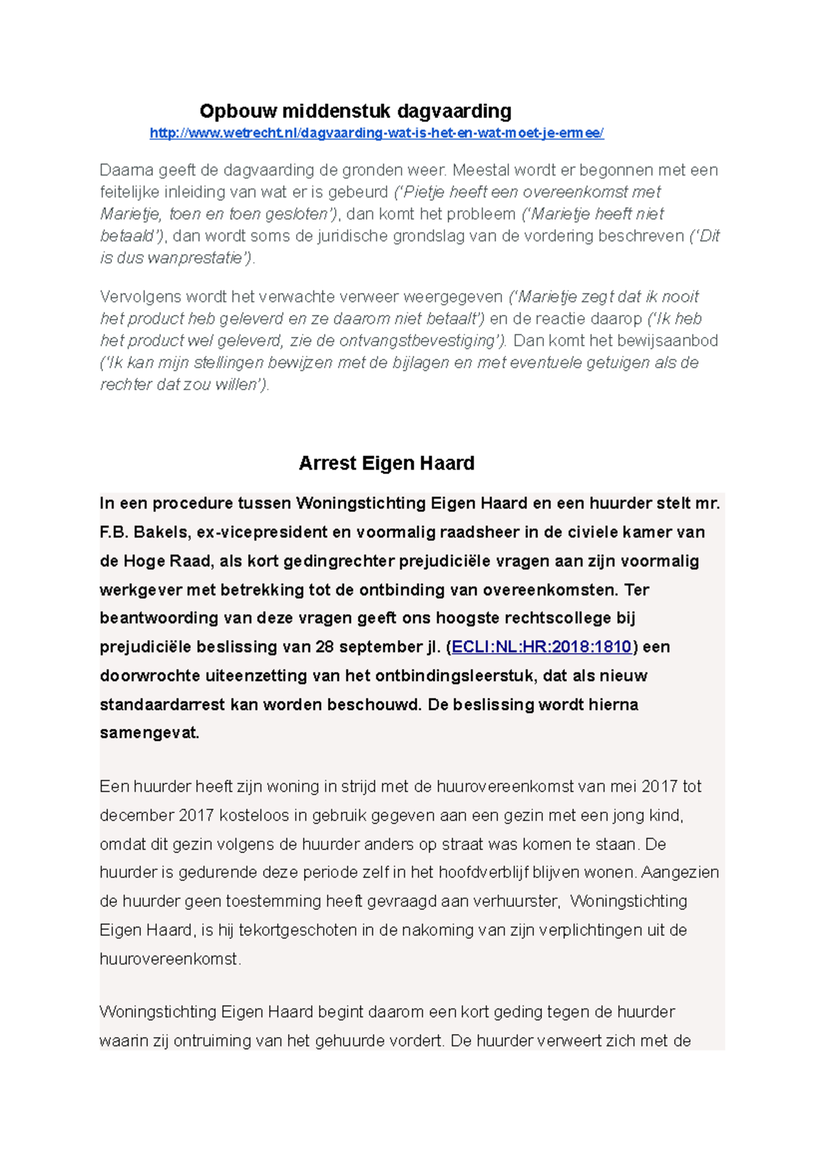 Hulp bij het schrijven van de dagvaarding blok 3 rechten. - Opbouw ...
