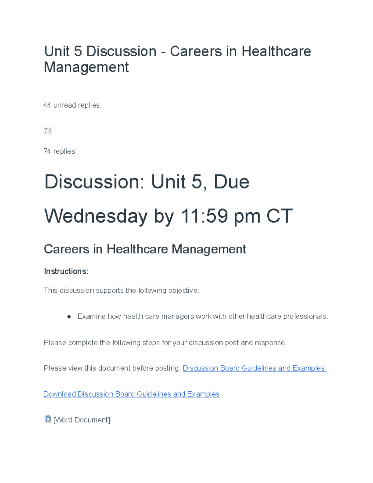 Unit 5 Discussion - Careers in Healthcare Management (15) - Unit 5 Discussion - Careers in - Studocu