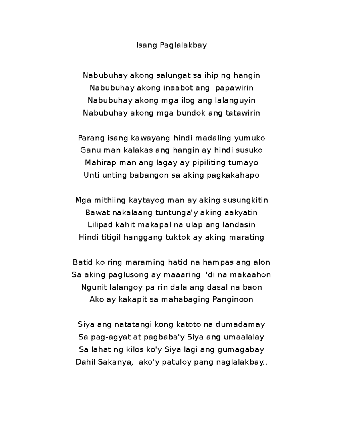 Isang paglalakbay(tula) - Isang Paglalakbay Nabubuhay akong salungat sa ...