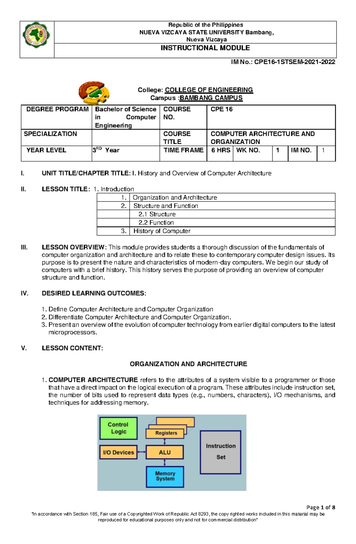 IM 1 CAO 22 1 - INSTRUCTIONAL MODULE - IM No.: CPE16-1STSEM-2021- Page ...