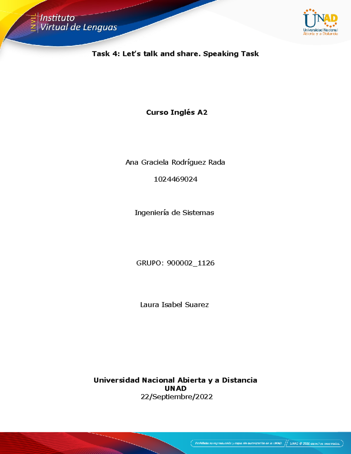 Ana Rodríguez 1126 Speaking Task - Ingles - Task 4: Let’s talk and ...