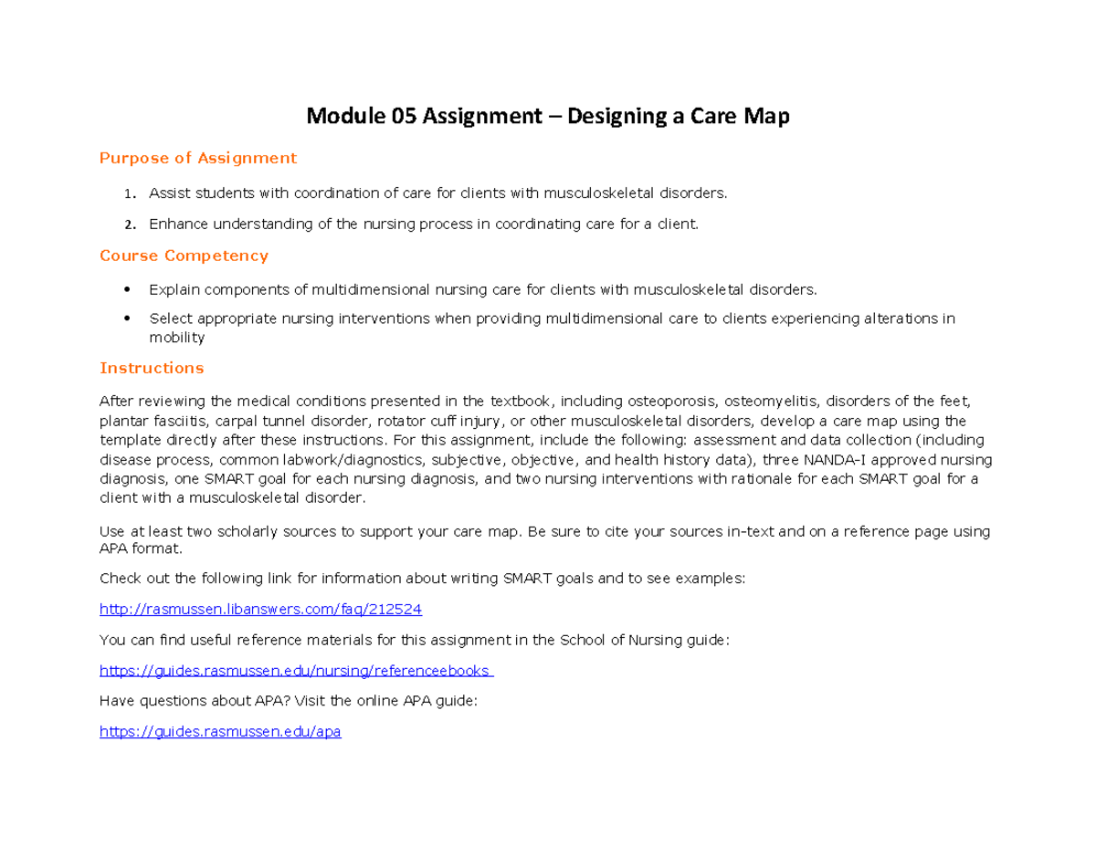 MDC1 mod 5 care plan - Care plan - Module 05 Assignment – Designing a Care Map Purpose of ...