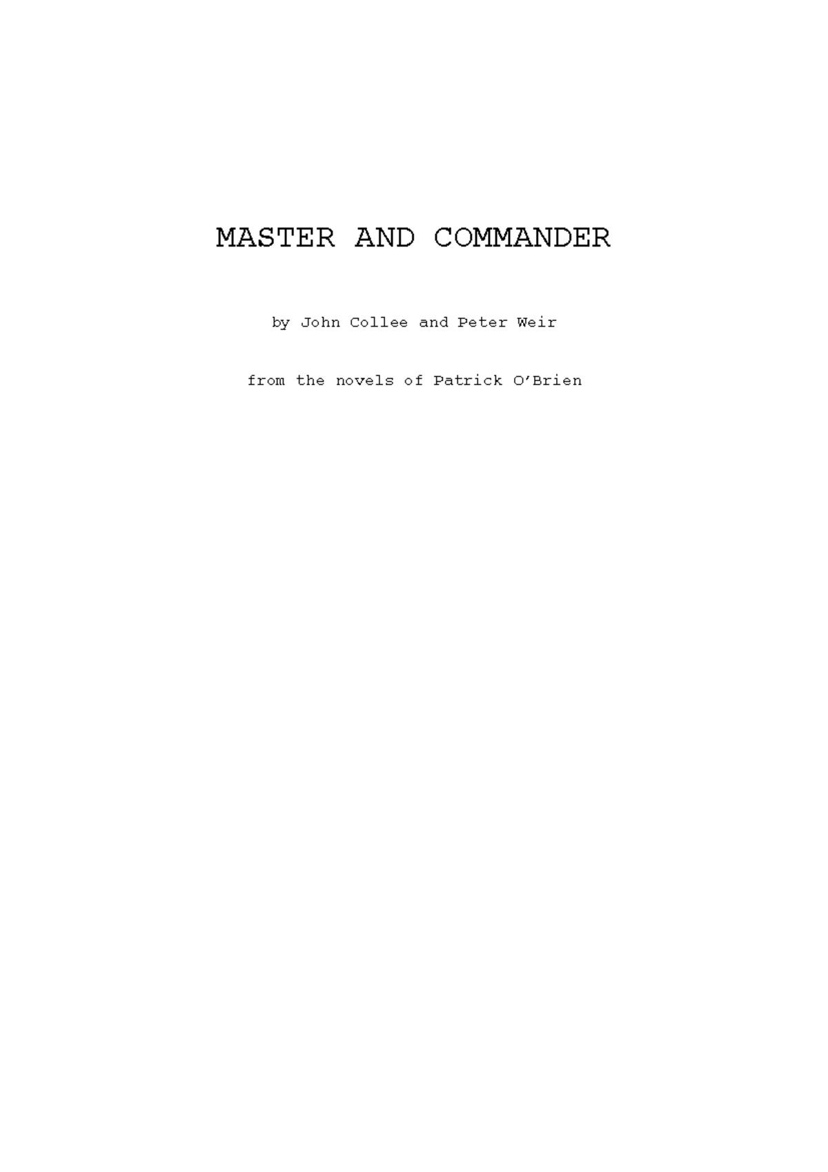 Master and commander full script - HIS 4132 - Harvard - Studocu