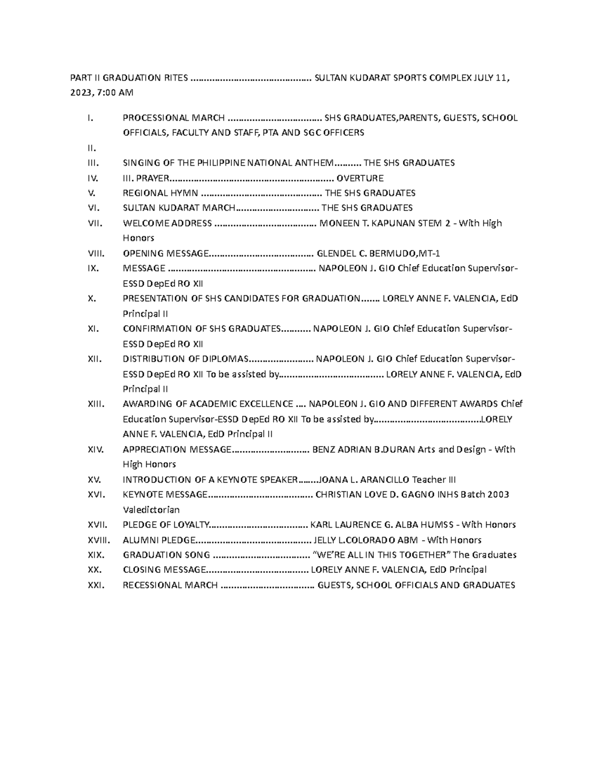 PART II Graduation Rites - PART II GRADUATION RITES