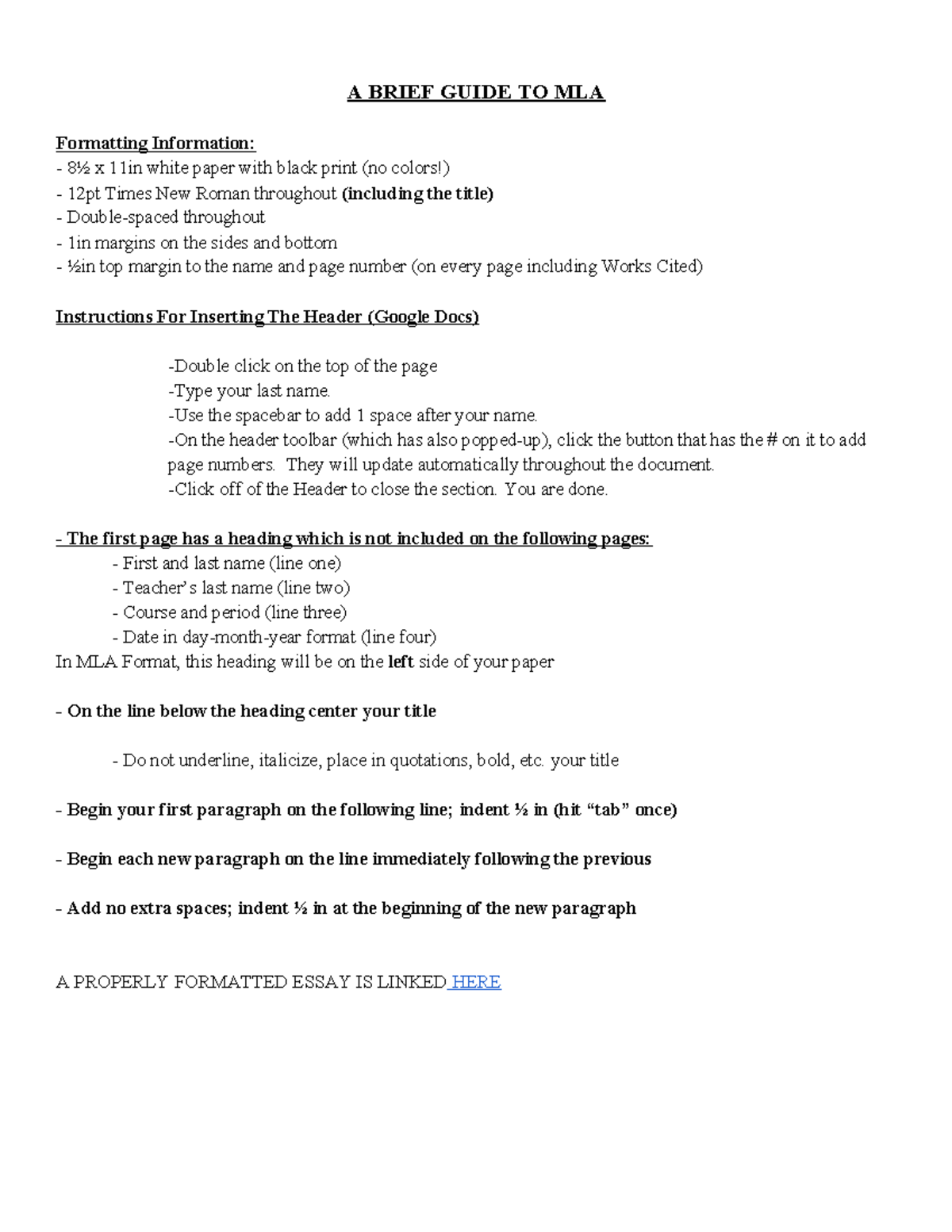 MWH A Brief Guide to MLA Citations - A BRIEF GUIDE TO MLA Formatting ...