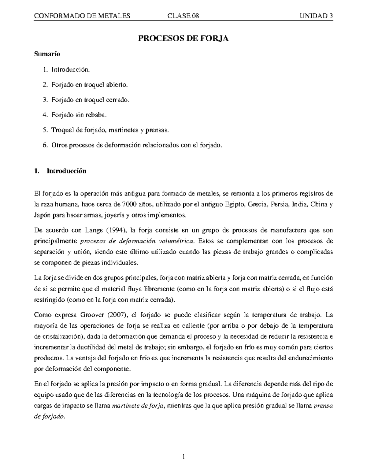U3 Procesos de forja - aaa - PROCESOS DE FORJA Sumario Introducción ...