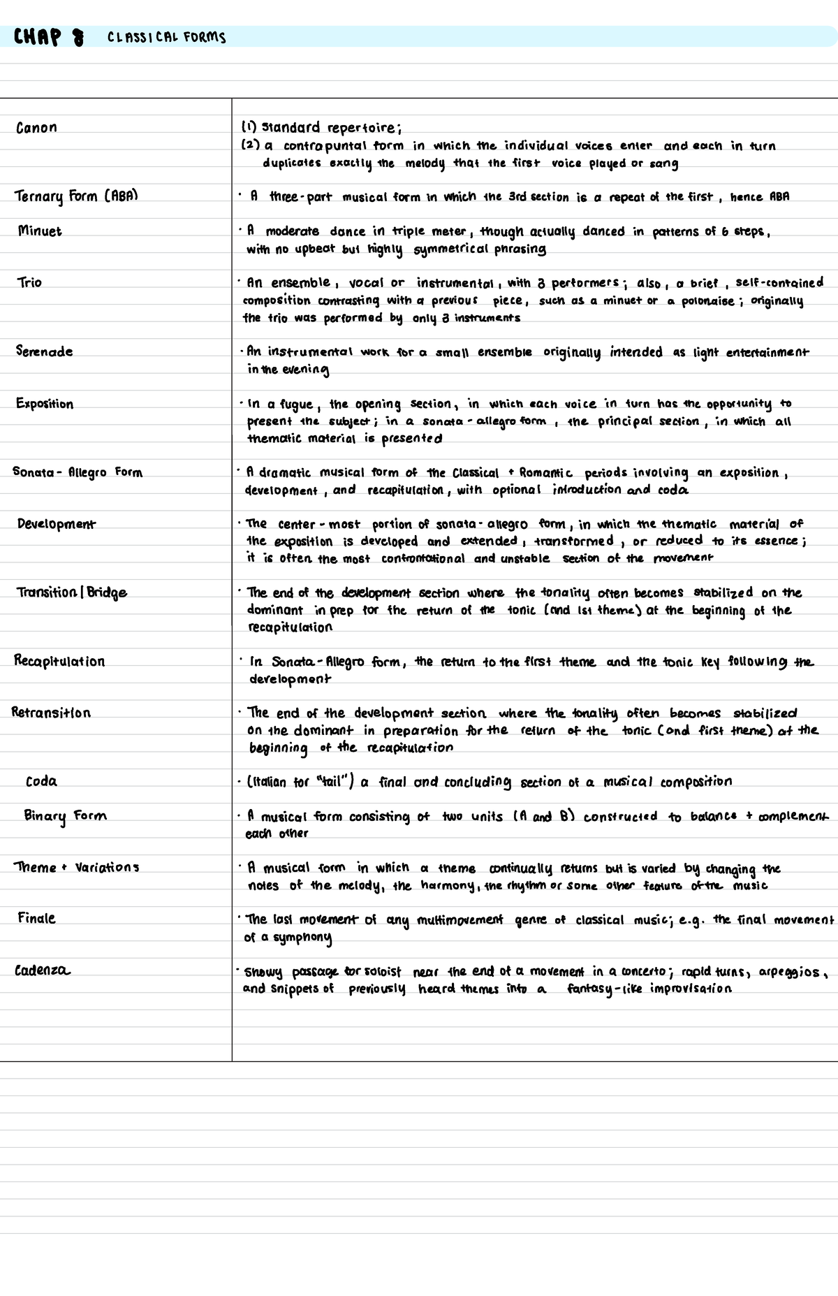 MSC1003 chapter notes - CHAPG CLASSICAL FORMS Canon 11 ...