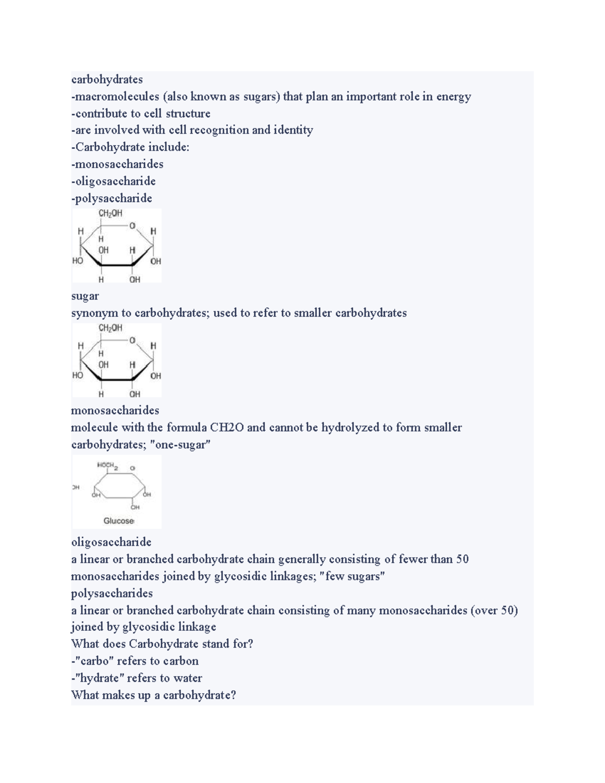 Bio 3 - practice materials - carbohydrates -macromolecules (also known ...