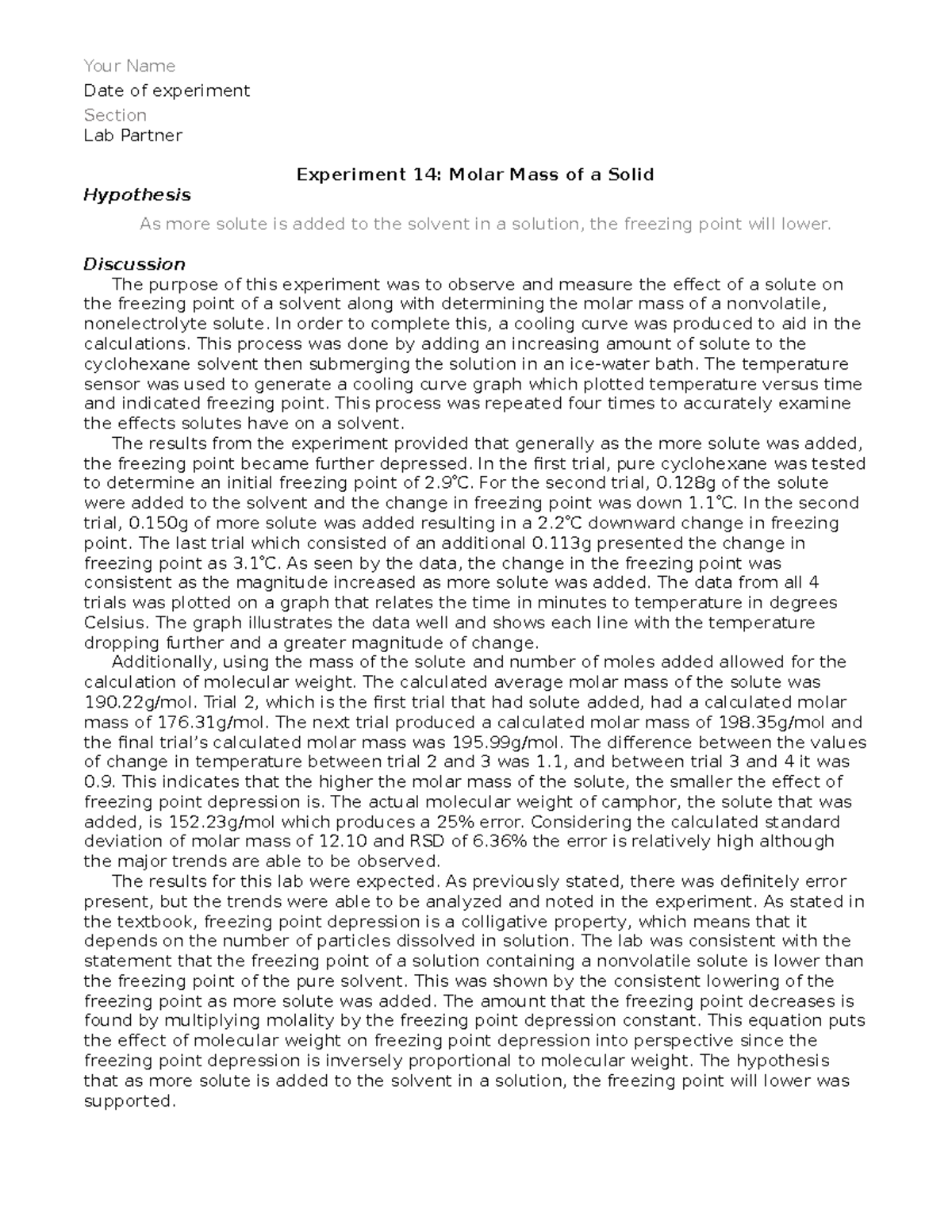 Exp 14 sd - discussion only form - Your Name Date of experiment Section ...