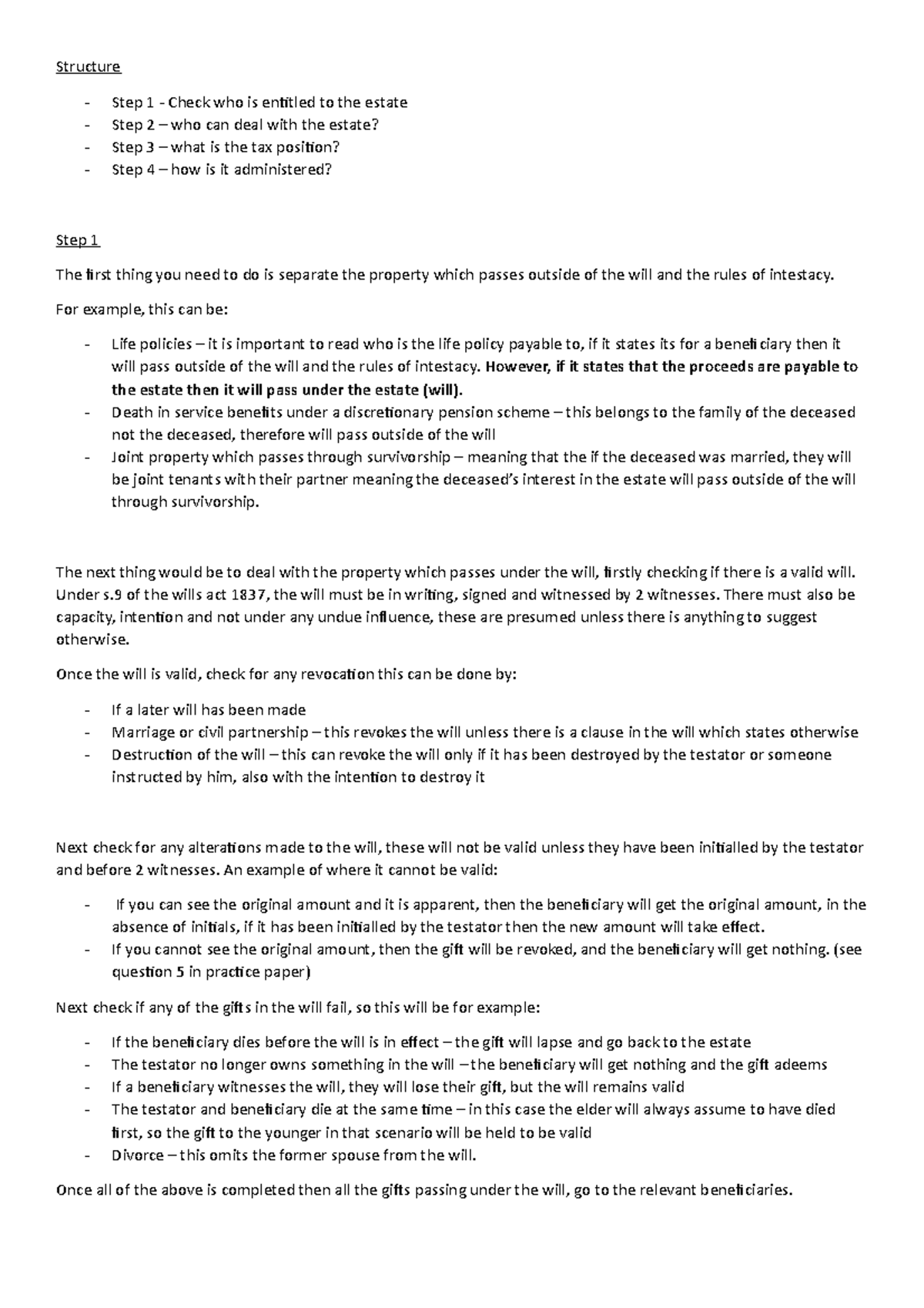 Exam Structure Notes - Structure Step 1 - Check who is entitled to the ...