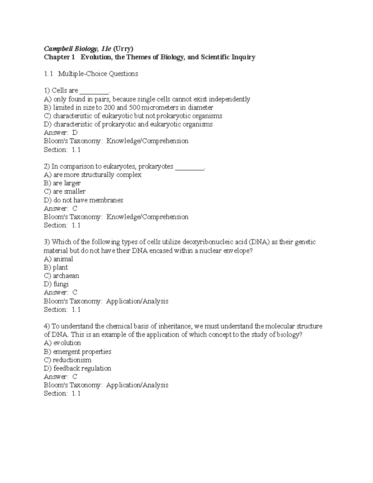 Chapter 1 - Campbell Biology, 11e (Urry) Chapter 1 Evolution, the ...