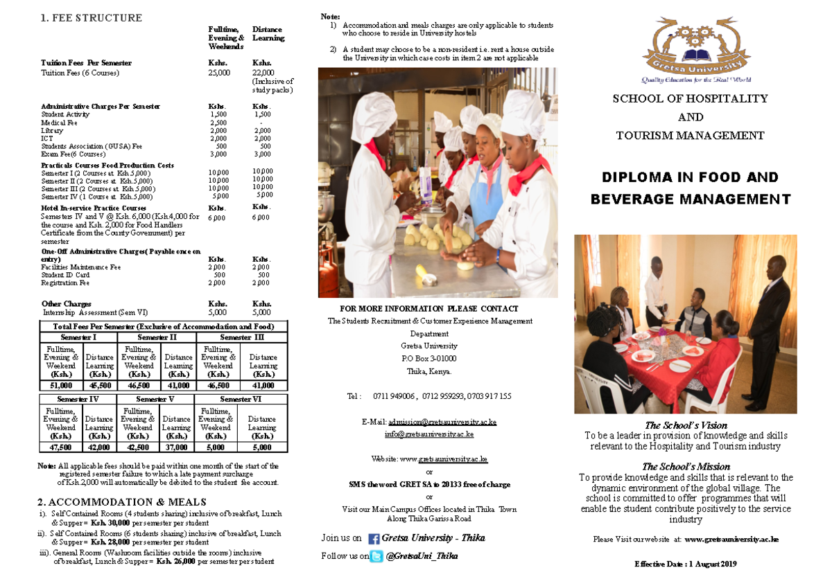 Diploma Food Beverage management - 1. FEE STRUCTURE FOR MORE ...