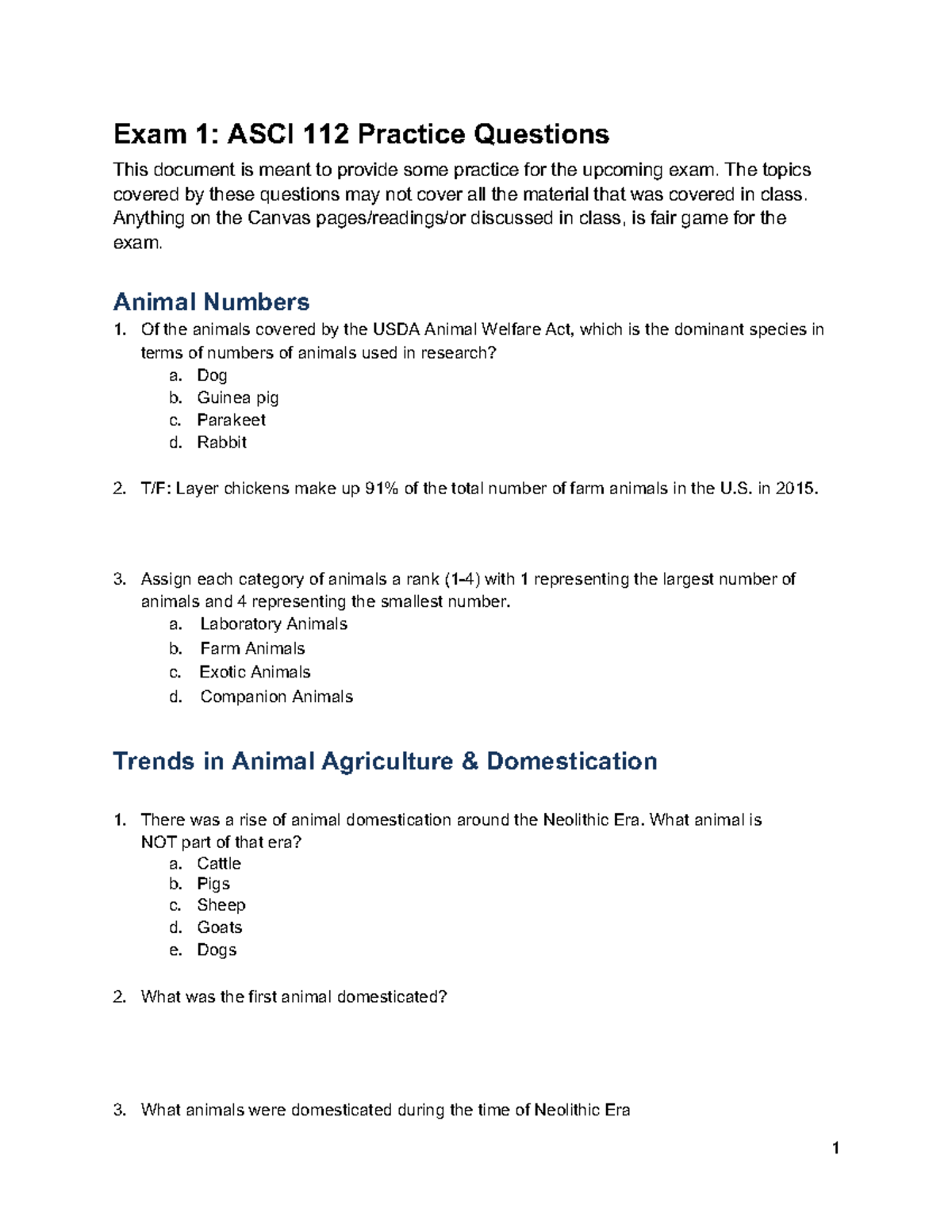 Practice Questions Exam1 Fall2023 - Exam 1: ASCI 112 Practice Questions ...