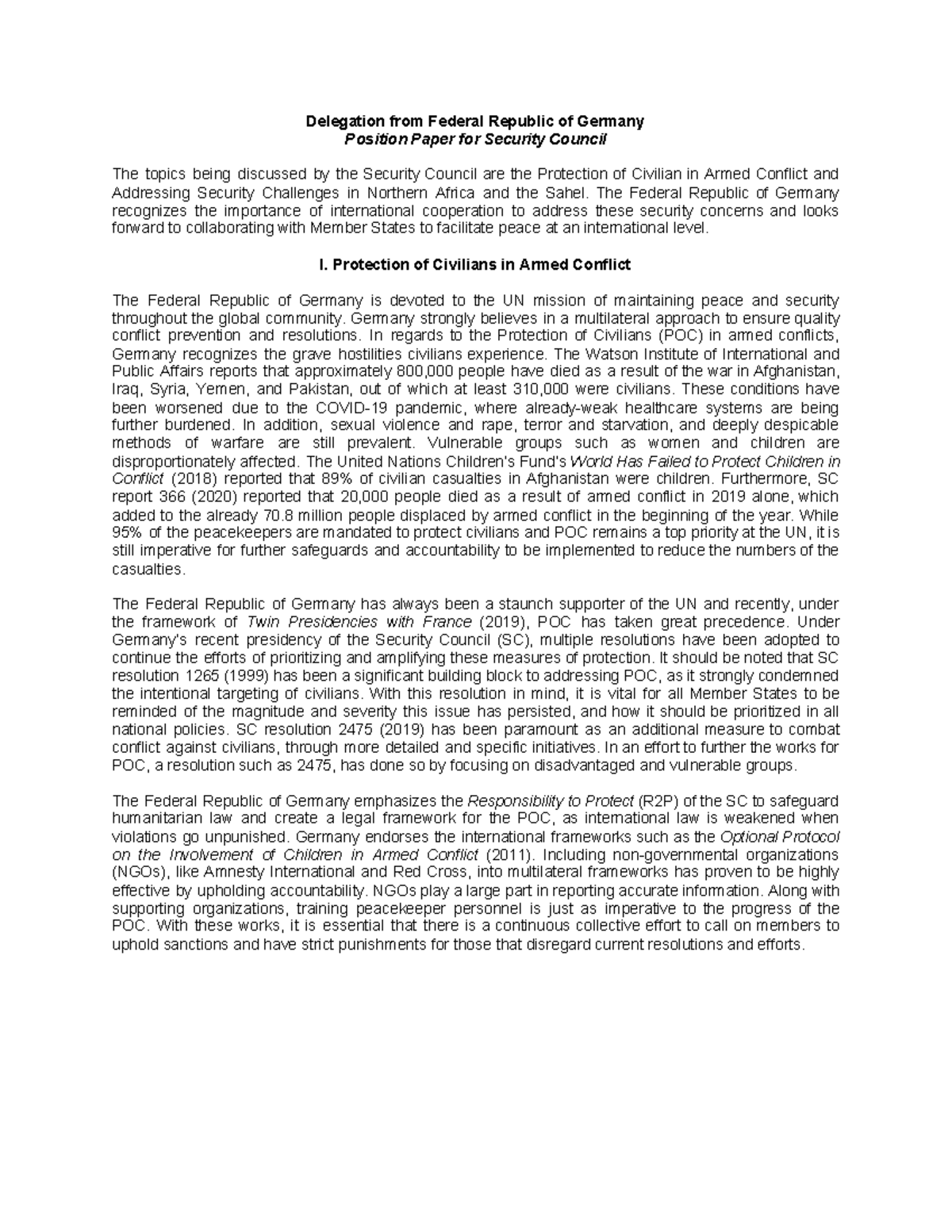 SC Germany - Delegation from Federal Republic of Germany Position Paper ...