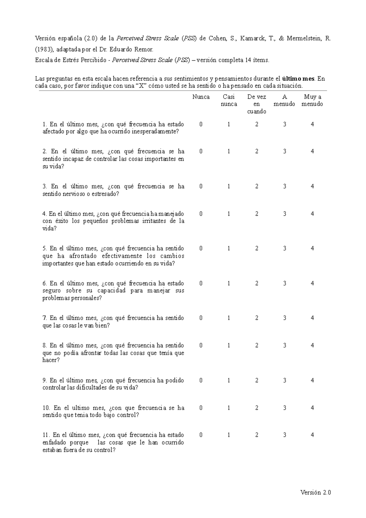 Test Estres - Versión española (2) de la Perceived Stress Scale ( PSS ...