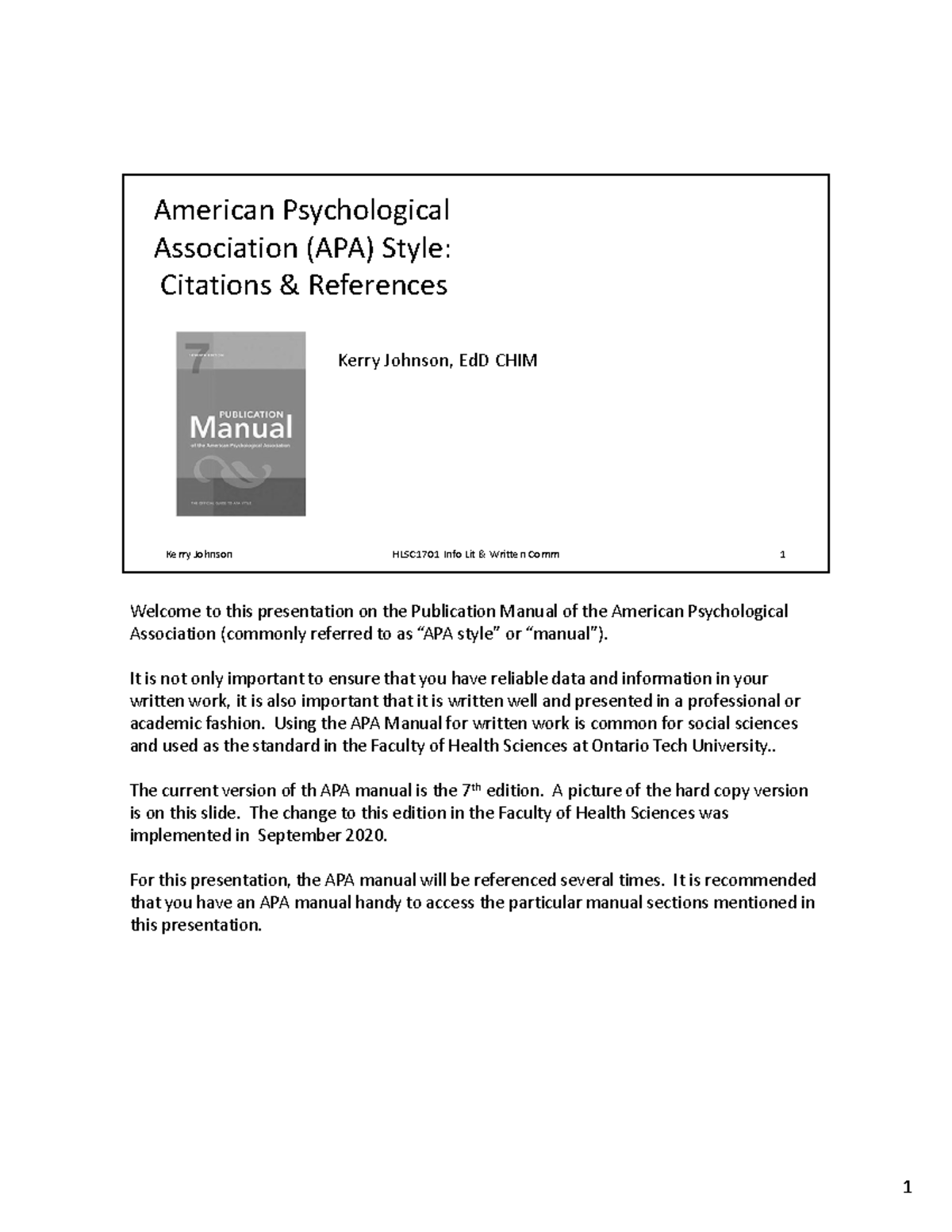 Week 2 APA Citations & References - American Psychological Association ...