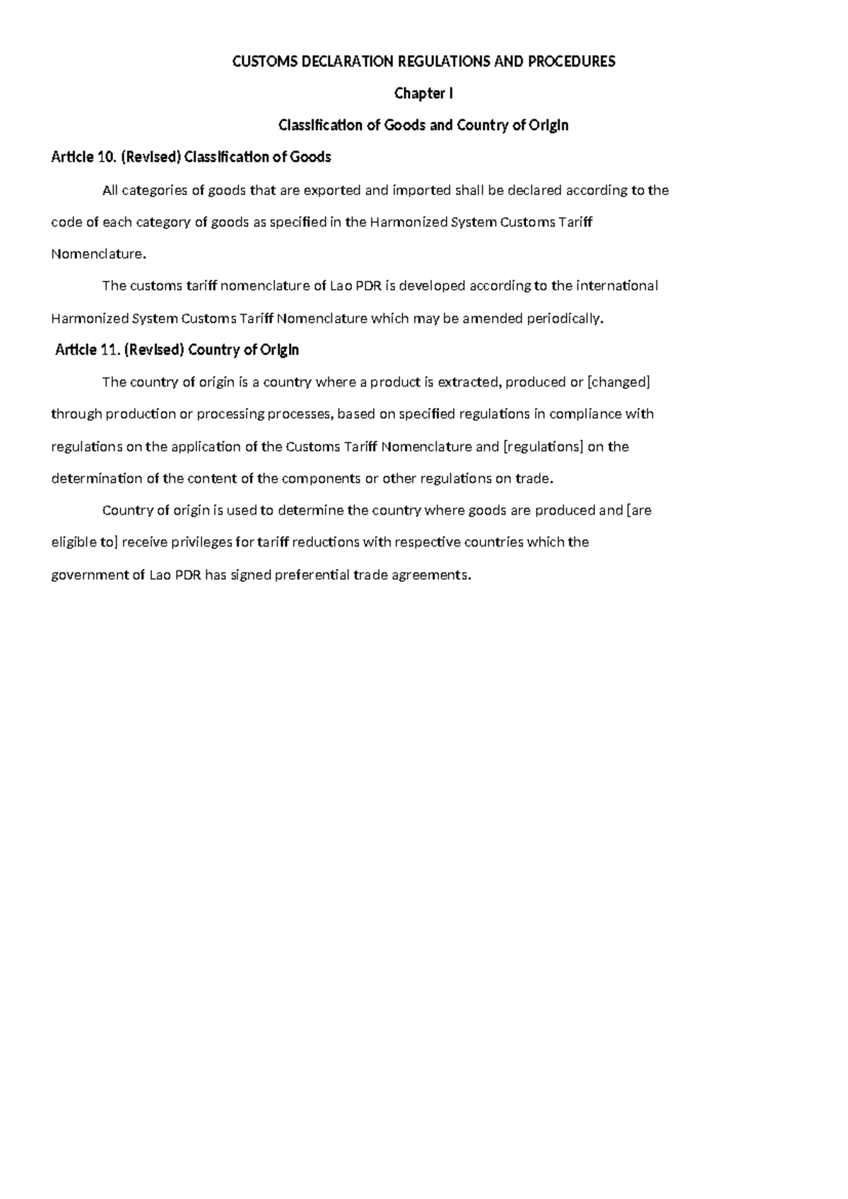 Customs Declaration Regulations AND Procedures - CUSTOMS DECLARATION ...