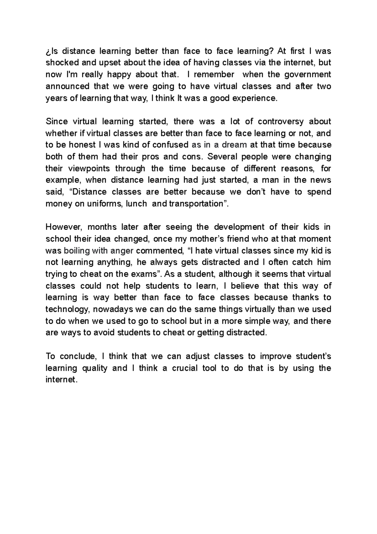 Extra Writing 3 - doc - ¿Is distance learning better than face to face ...