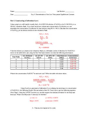 Experiment 5 Pre Lab Materials Answer Key - CHM 131 - Studocu