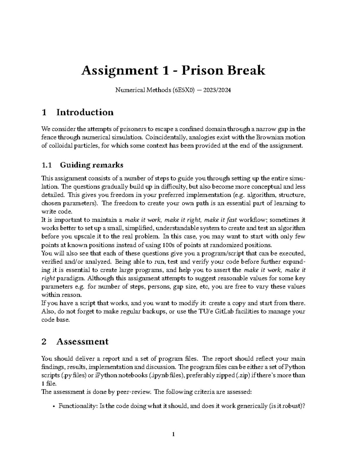 A1 6E5X0 Assignments 2023 2024 - Assignment 1 - Prison Break Numerical ...