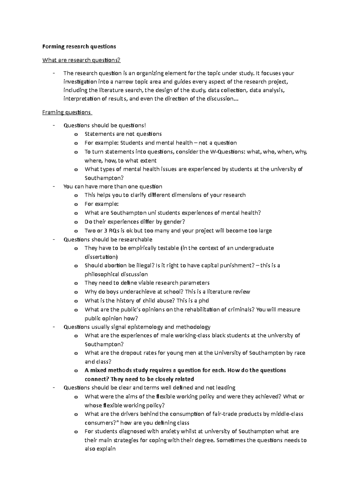 Lecture 10a Forming research questions - Forming research questions ...