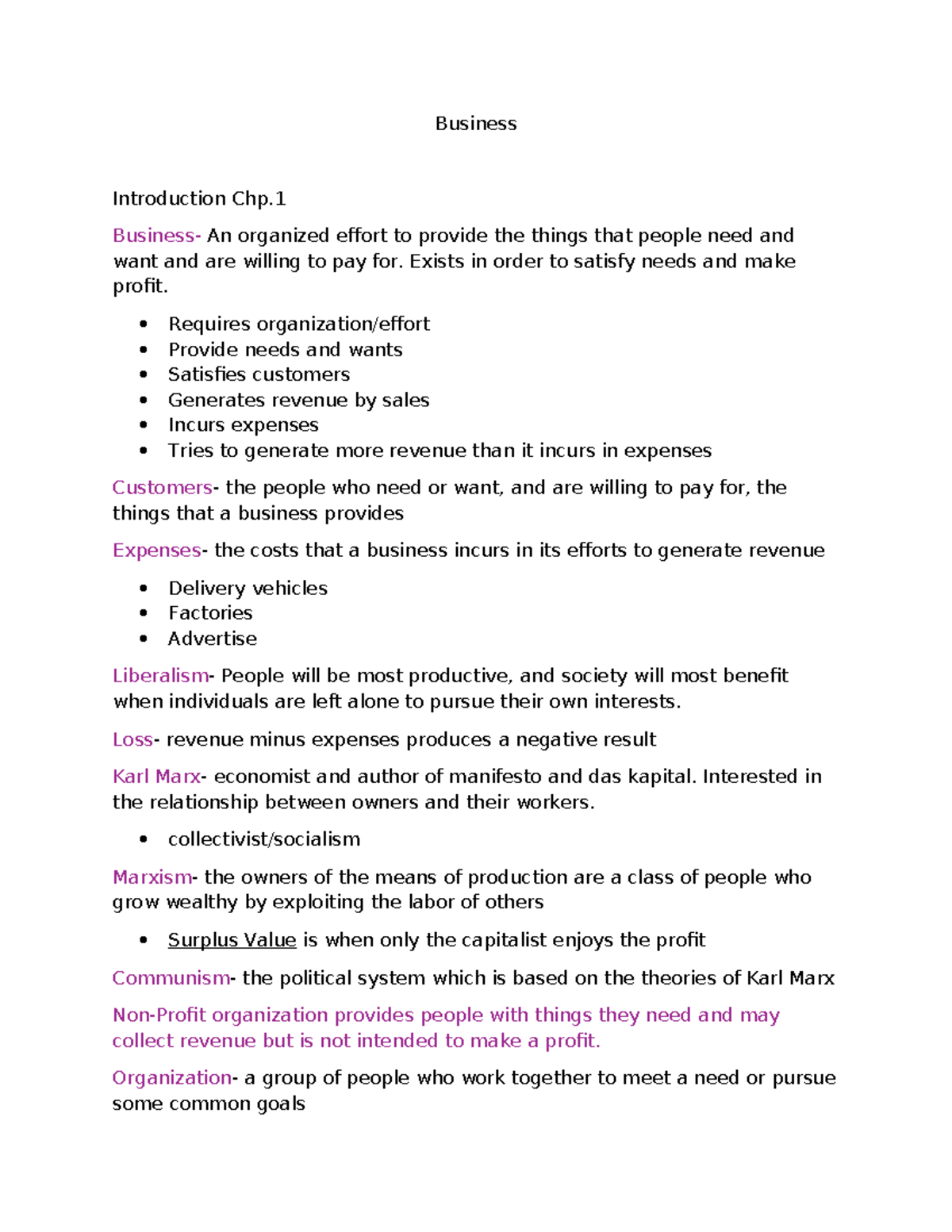 Business - MGTA01 Textbook/Lectures - Business Introduction Chp ...