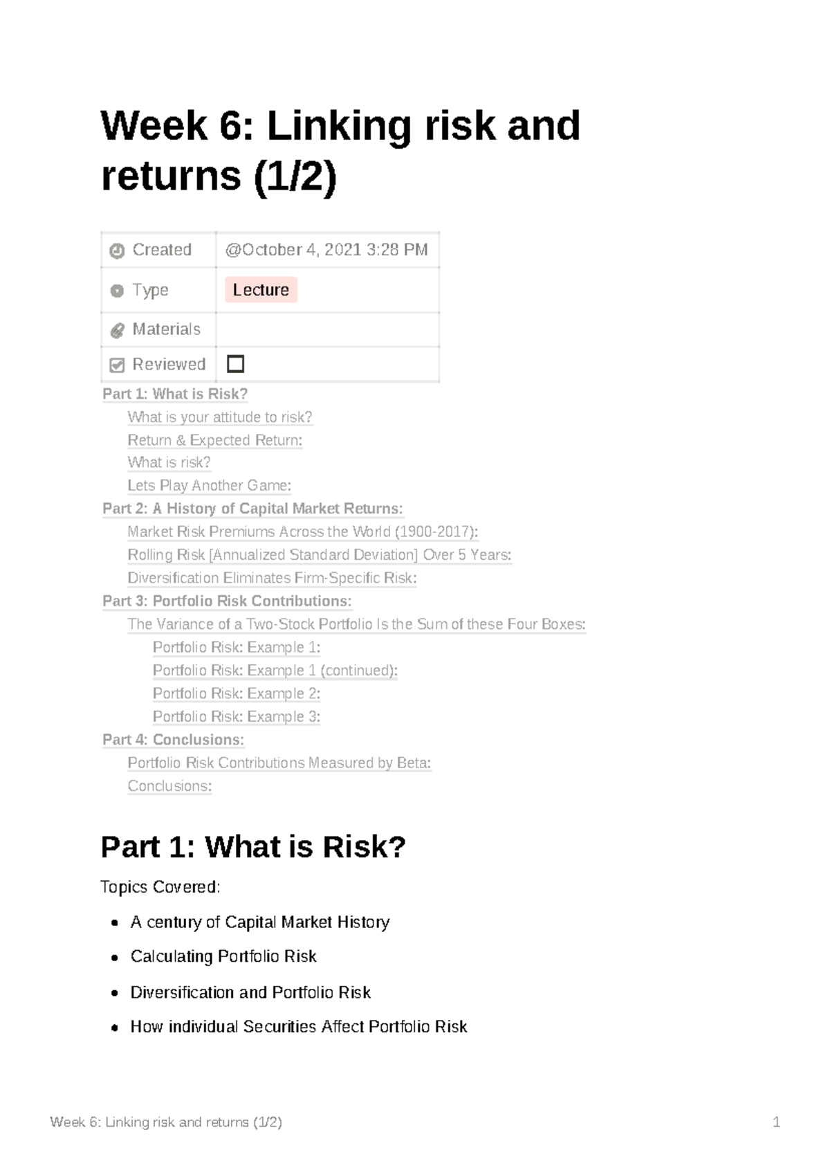 Week 6 Linking risk and returns (12) - Week 6: Linking risk and returns (1/2) Created Type ...