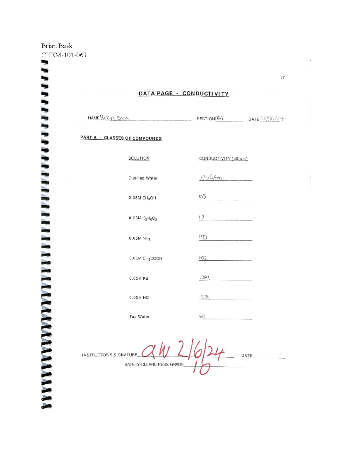 Conductivity lab report - Brian Baek CHEM-101- Introduction In this ...