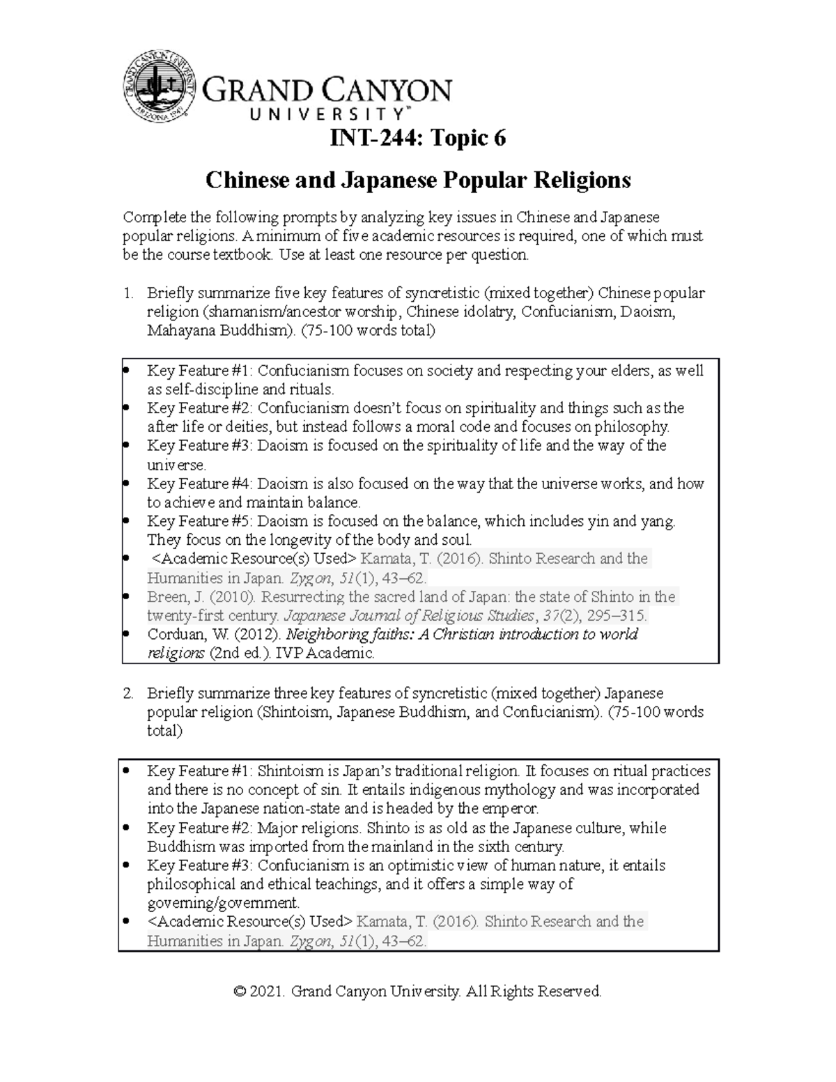 Chineseand Japanese Popular Religions Assignment - INT-244: Topic 6 ...
