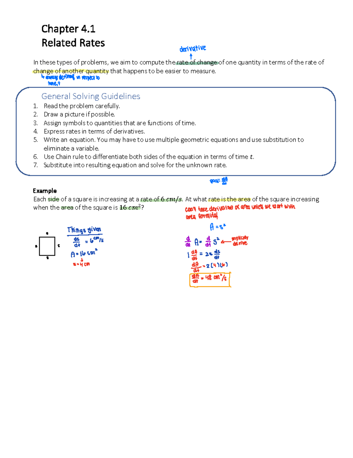 Math lesson 4 - martinez - Chapter 4. 1 Related Rates In these types of ...