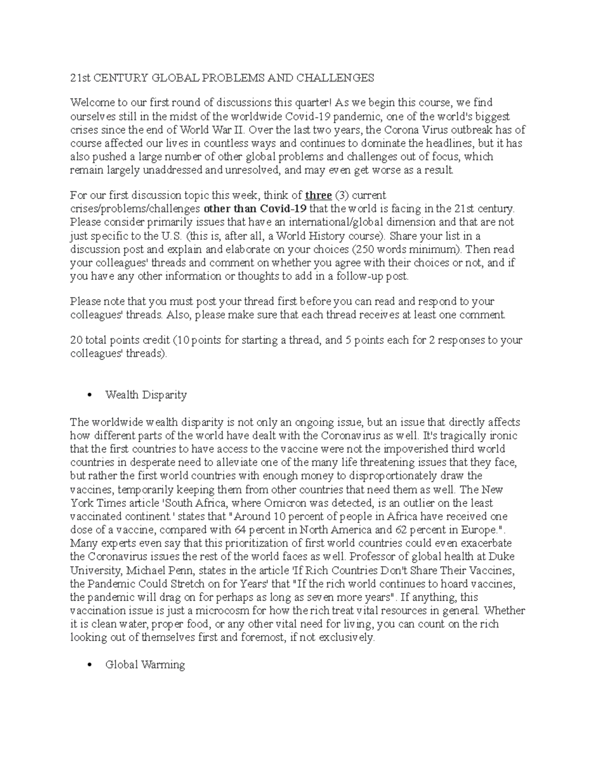 HST 113 questions 25 - 21st CENTURY GLOBAL PROBLEMS AND CHALLENGES ...