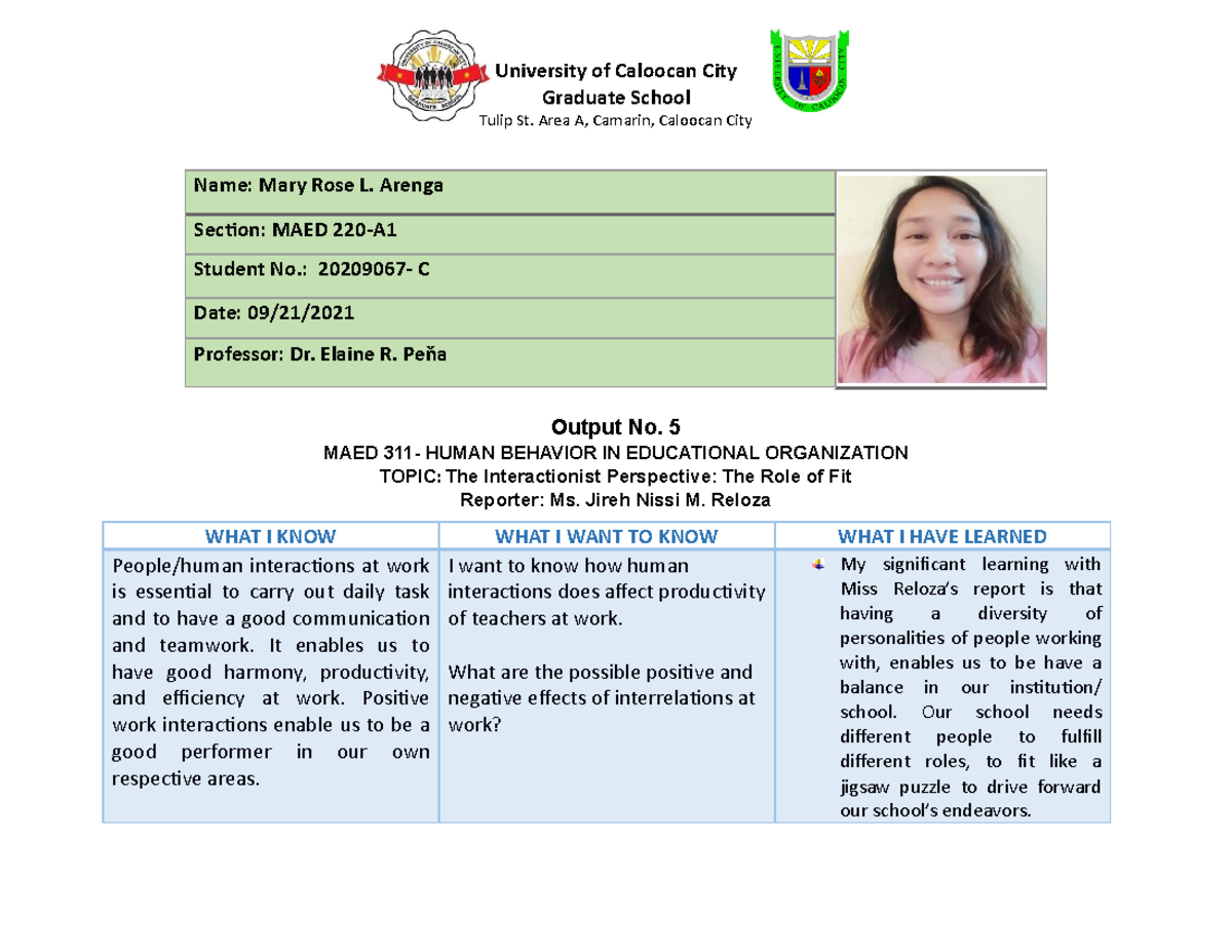 Arenga, MARY ROSE L.-MAED 220-A1- 311- Output NO. 5 and 6 - Graduate ...