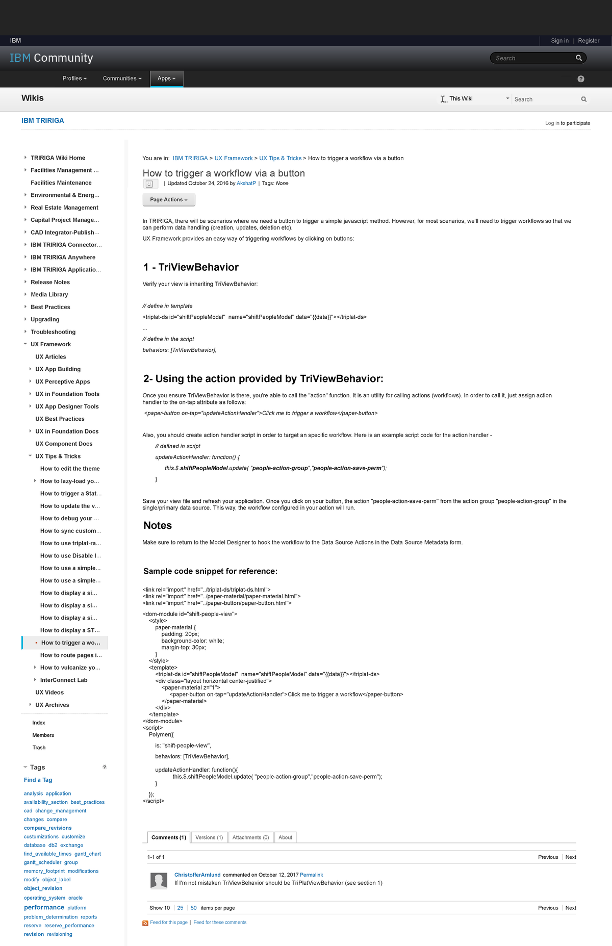 How to trigger a workflow via a button - IBM Sign in | Register Search ...