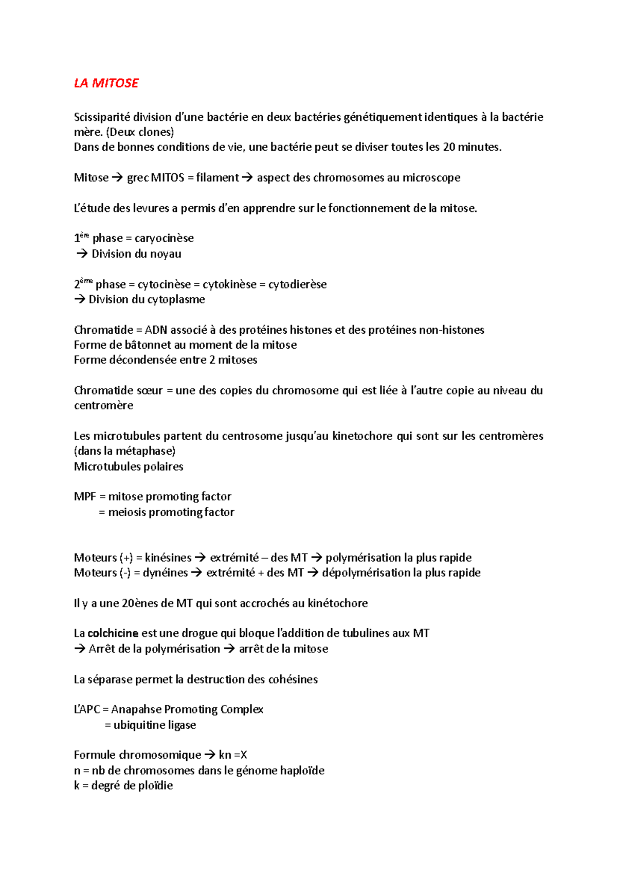 LA Mitose - LA MITOSE Scissiparité division d’une bactérie en deux ...