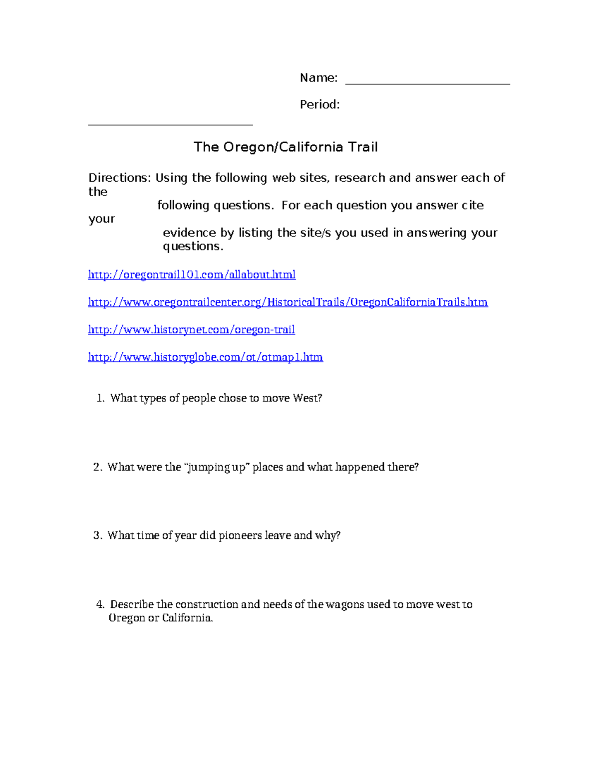 Rachel Gendron - The Oregon California Trail - Name ...