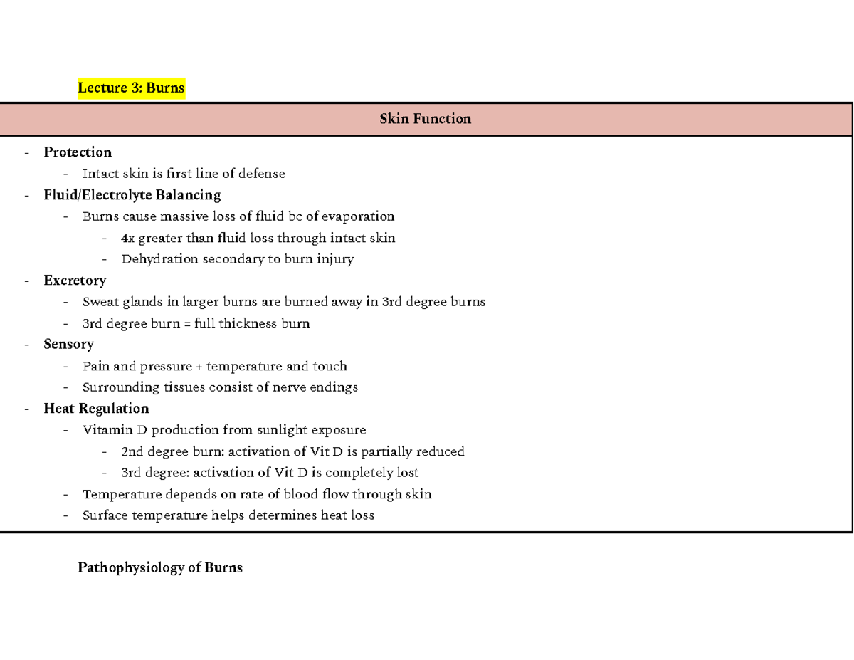 Burn Protection Sensory Risk - Lecture 3: Burns Skin Function ...