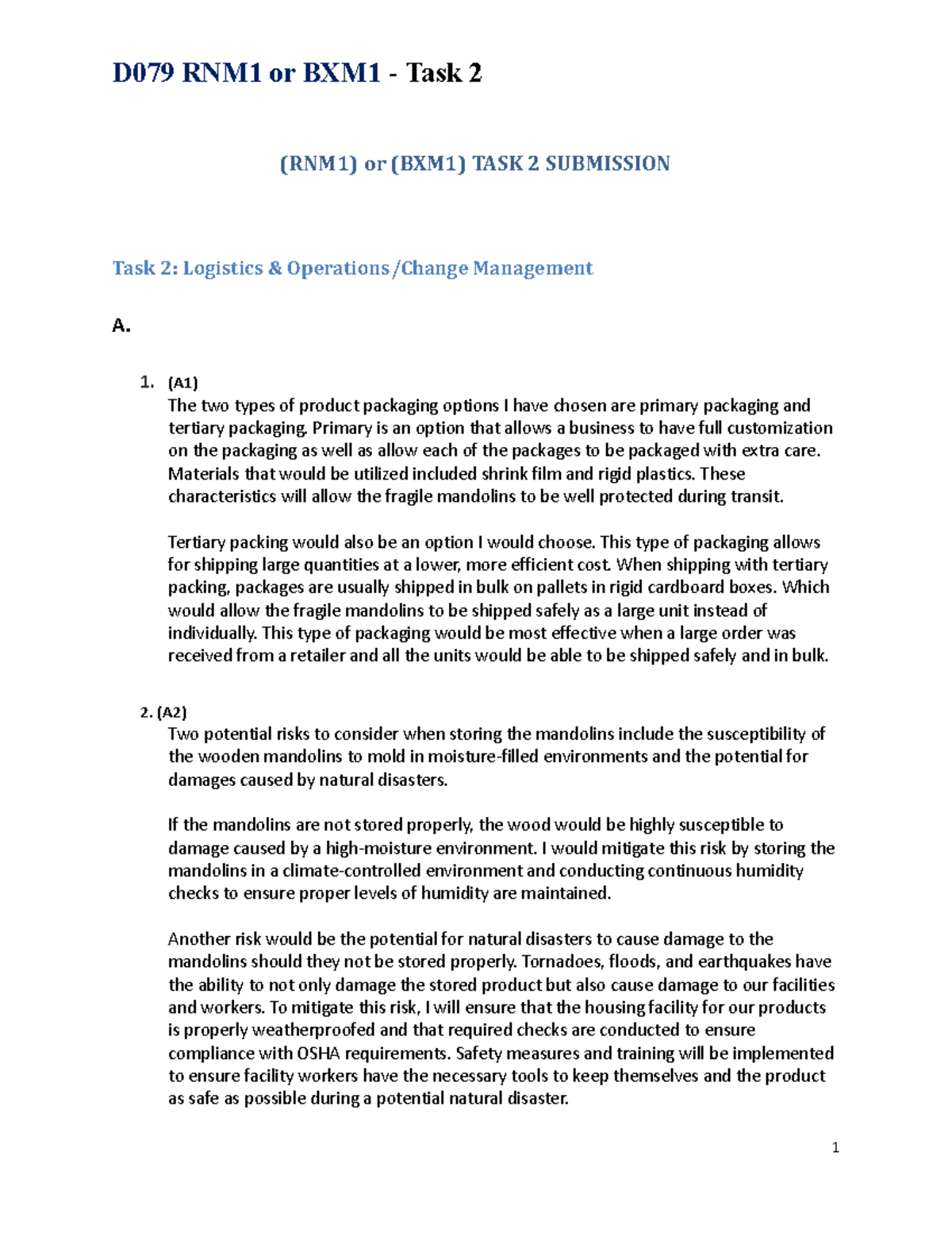 RNM1 - Task 2 - Task 2 - D079 RNM1 or BXM1 - Task 2 (RNM1) or (BXM1 ...