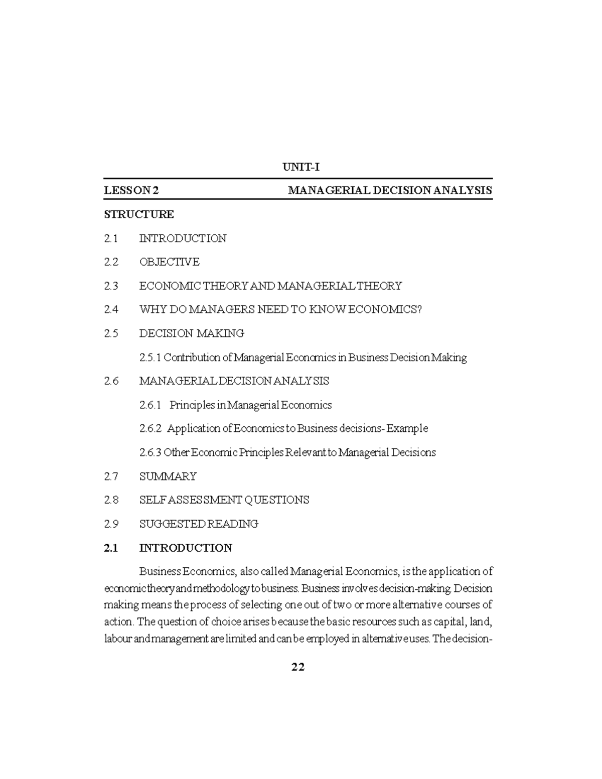 Managerial Decision analysis Details - UNIT-I LESSON 2 MANAGERIAL DECISION ANALYSIS STRUCTURE 2 ...