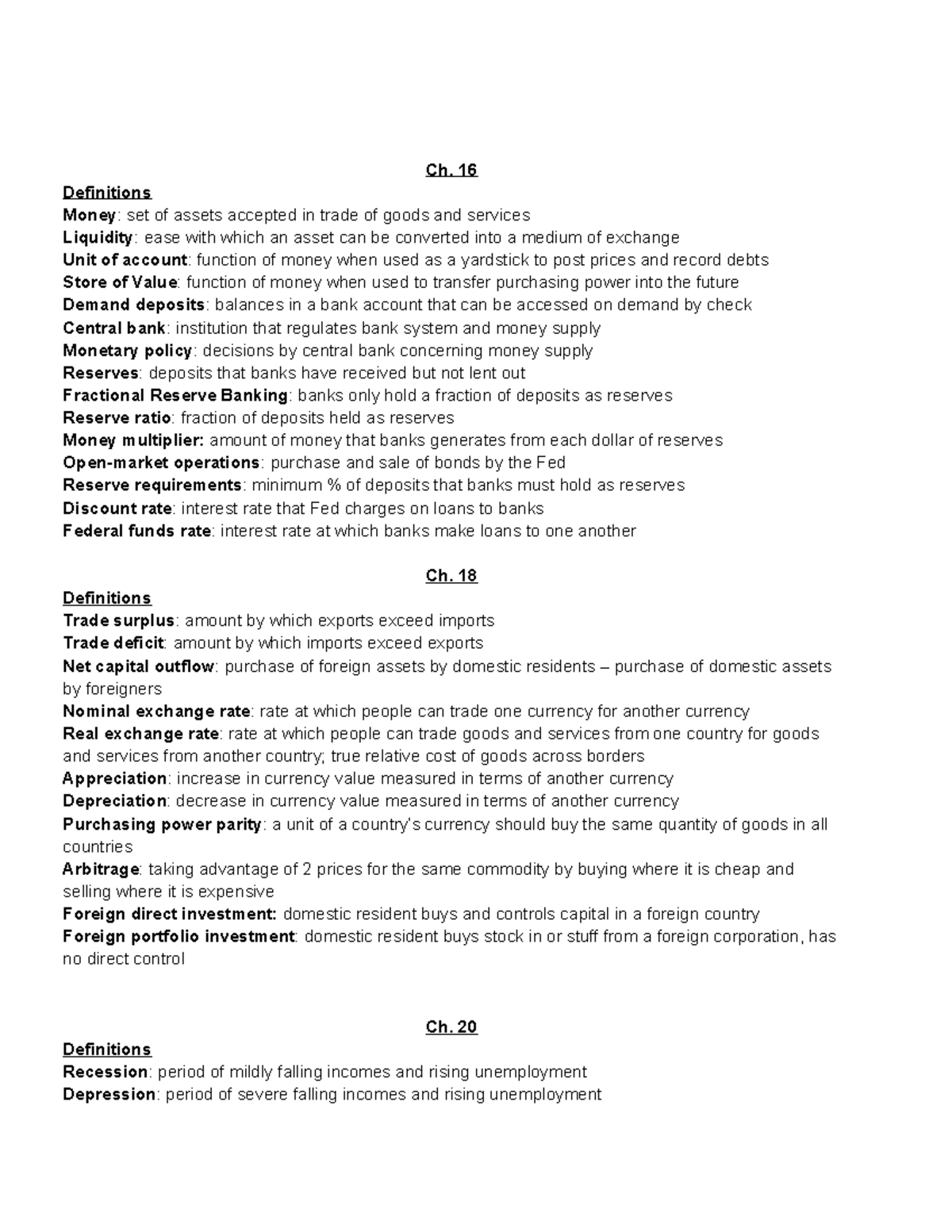 Econ Key Terms - Taught by Professor Guido Lorenzoni - Ch. 16 ...