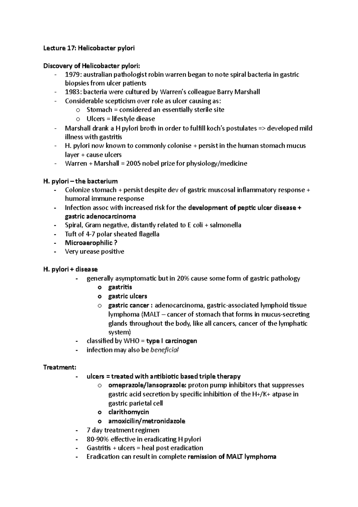 Lecture 17 H. Pylori - D. Linton - Lecture 17: Helicobacter pylori ...