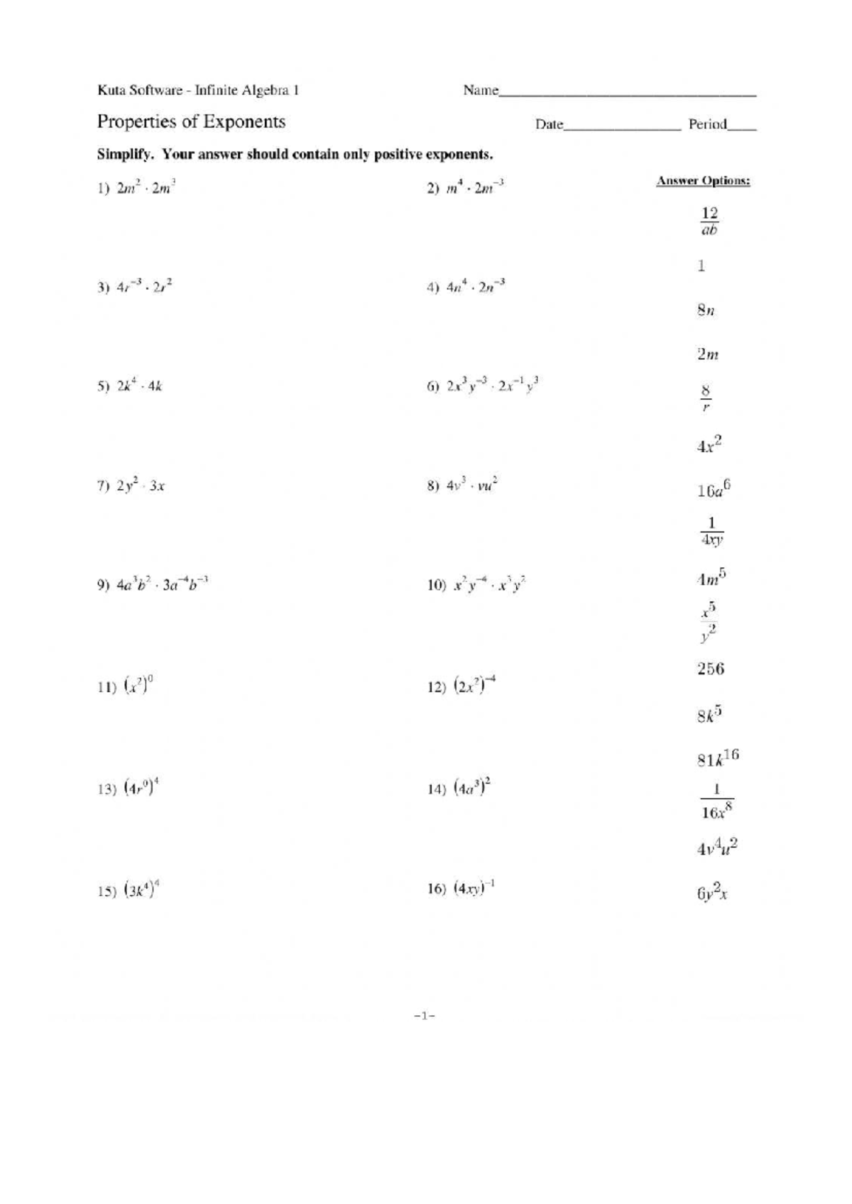 Exponent properties - An assigment without answers - Studocu