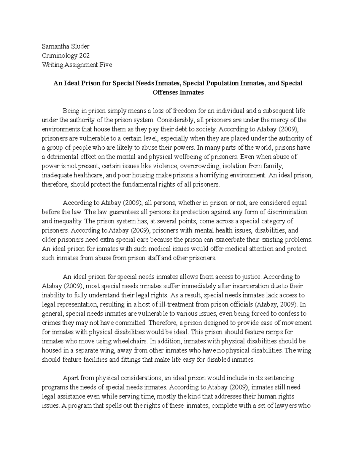 Writing assignment 5 crim 202 - Samantha Sluder Criminology 202 Writing ...