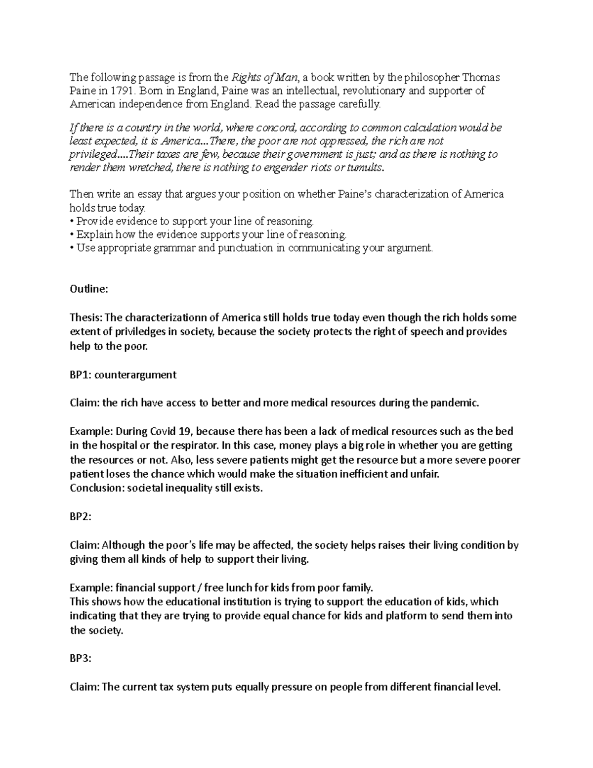 Thomas+Pain+Prompt+for+Outlining+Activity - The following passage is ...