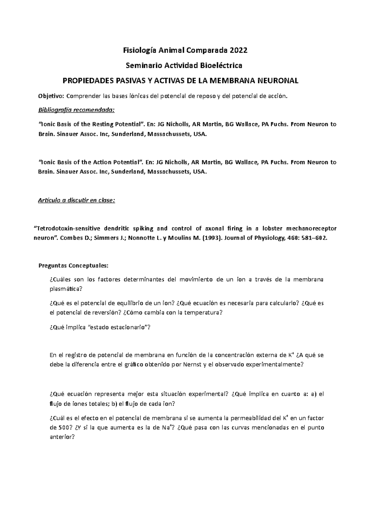 Cuestionario Guía AB (Combes) - Fisiología Animal Comparada 2022 ...